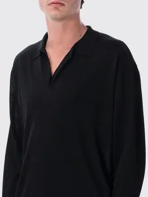 ROBERTO COLLINA Long-sleeved Cotton-blend Knit Polo Shirt - Black
