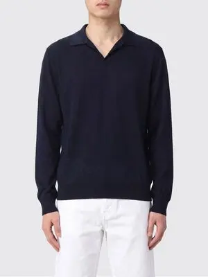 ROBERTO COLLINA Long-sleeved Cotton-blend Knit Polo Shirt - Blue
