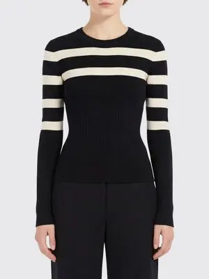 Patrizia Pepe Striped Viscose Blend Crewneck Sweater - Black