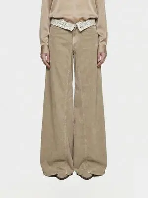 Pinko Cotton Denim Jeans With Lace Inserts - Beige