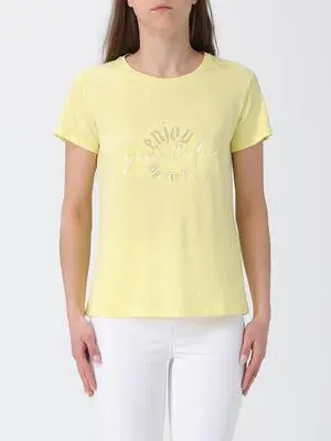Liu Jo Cotton T-shirt With Rhinestone Logo - Yellow