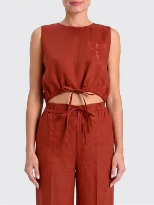 TWINSET Embroidered Linen Crop Top - Brown