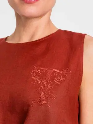 TWINSET Embroidered Linen Crop Top