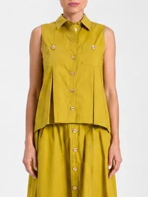 TWINSET Stretch Cotton Sleeveless Shirt With French Collar - Forest Green