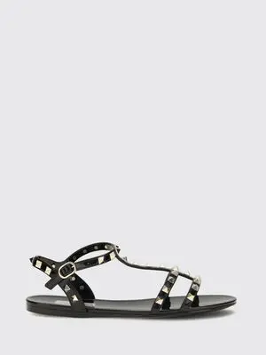 Valentino Garavani Rockstud Low-heeled Rubber T-strap Sandals - Black