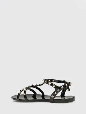 Valentino Garavani Rockstud Low-heeled Rubber T-strap Sandals - Black