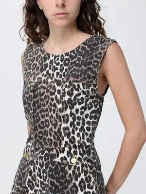 GANNI Sleeveless Mini Dress With Animalier Print