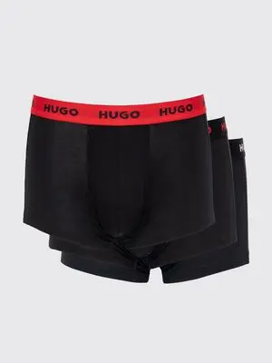 Hugo Set Of Three Cotton Trunks With Elasticated Waistband And Contrast Logo - Grey