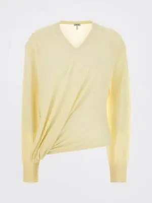Loewe Draped V-neck Wool Blend Sweater - Yellow