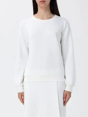 Liu Jo Modal Blend Crew Neck Sweatshirt With Rhinestone Logo - White