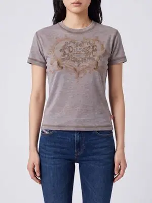 DIESEL® Slim Fit Cotton T-shirt With Rhinestone Logo - Beige