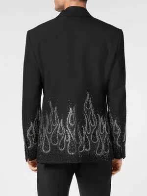 Philipp Plein Blazer With Crystal Flames In Virgin Wool Blend