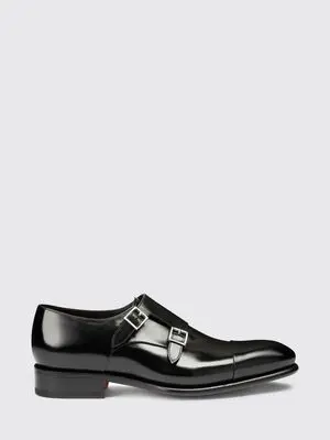 Santoni Brushed Leather Monk Strap - Black