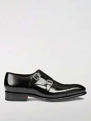 Santoni Brushed Leather Monk Strap Shoes - Black