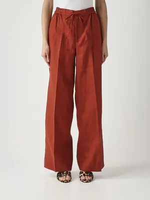 TWINSET Linen Palazzo Trousers - Brown