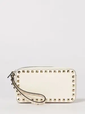 Valentino Garavani Rockstud Grained Leather Clutch - Ivory