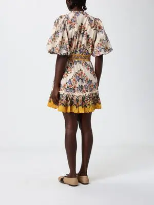 Farm Rio Floral Print Puff Sleeve Mini Shirtdress