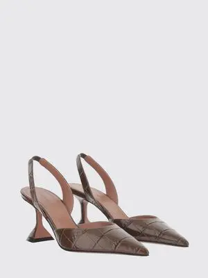 Amina Muaddi Holli Croc-effect Leather Slingback Pumps - Brown