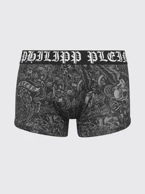 Philipp Plein Stretch Cotton Blend Boxer Shorts With Tattoo Print - Black