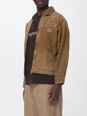 Carhartt Work In Progress Og Detroit Cotton Jacket With Zip Closure And Logo Patch - Brown