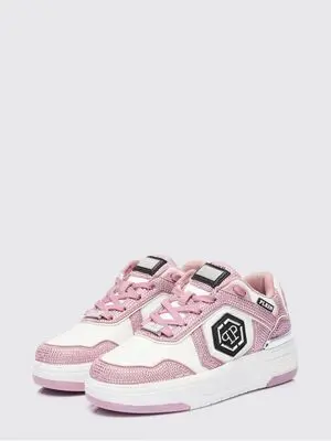 Philipp Plein Sk8r Rhinestone Embellished Leather Sneakers - Fuchsia