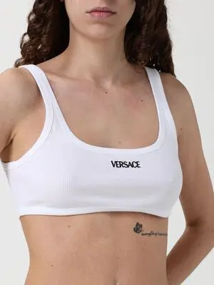Versace Ribbed Cotton Crop Top With Logo - White