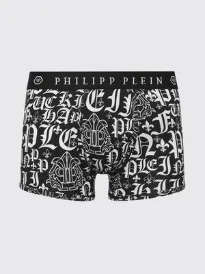 Philipp Plein Stretch Cotton Blend Boxer Shorts With Lettering Print - Black