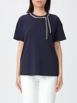 Liu Jo Cotton T-shirt With Crystals - Blue