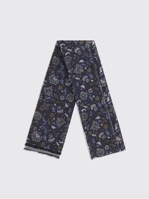 Kiton Rectangular Floral Print Silk Scarf With Fringed Edges