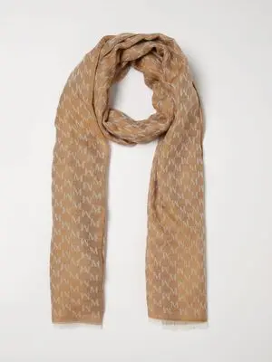 Max Mara Cotton And Wool Scarf With Logo - Brown