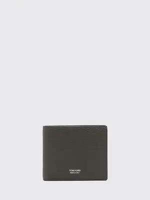 TOM FORD Bifold Calf Leather Wallet With Coin Pocket And Laminated Logo - Grey