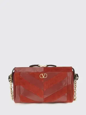 Valentino Garavani Panthea Suede Crossbody Bag With Vlogo And Rhinestones - Red