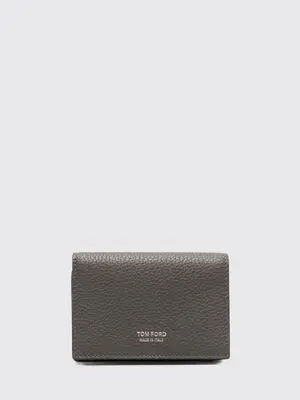 TOM FORD Calf Leather Card Holder With Flap And Snap Button Closure - Grey