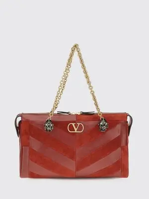 Valentino Garavani Panthea Suede Shoulder Bag With Vlogo Monogram - Red