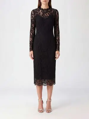Dolce & Gabbana Long-sleeved Lace Midi Sheath Dress - Black