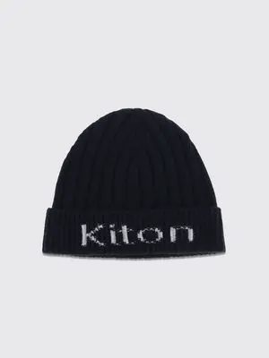 Kiton Ribbed Merino Wool Beanie With Jacquard Logo - Blue