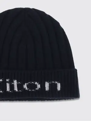 Kiton Ribbed Merino Wool Beanie With Jacquard Logo