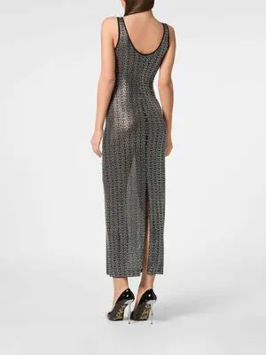 Philipp Plein Sheath Midi Dress With Rhinestone Embellishments