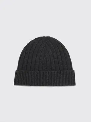 Kiton Ribbed Merino Wool Beanie With Jacquard Logo And Cuff - Grey