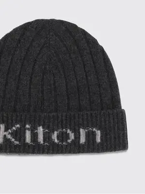 Kiton Ribbed Merino Wool Beanie With Jacquard Logo And Cuff