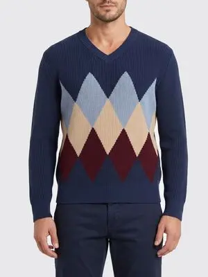 BALLANTYNE Cotton Pullover With Diamond Pattern - Blue 1