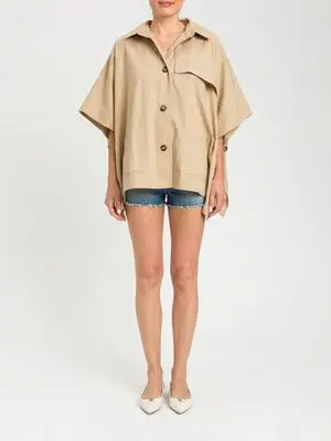 TWINSET Cotton Gabardine Poncho Trench Coat - Sand