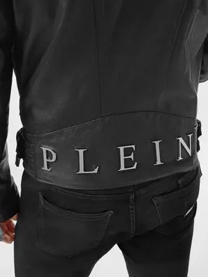 Philipp Plein Shearling Leather Biker Jacket With Logo