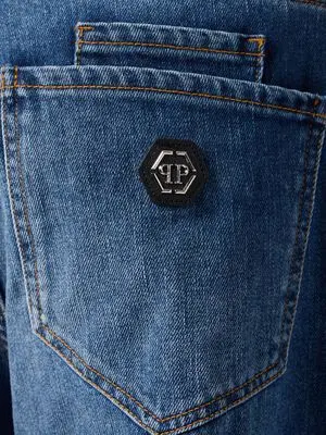 Philipp Plein Distressed Wide Leg Jeans - Blue