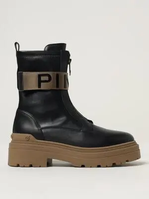 Pinko Zip Up Ankle Boots With Buckle Detail - Black