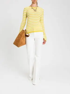 TWINSET Striped Cotton Blend Long Sleeve Sweater