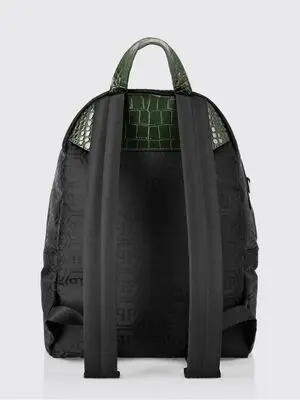 Philipp Plein Nylon Backpack With Jacquard Hexagon And Crocodile Print Leather