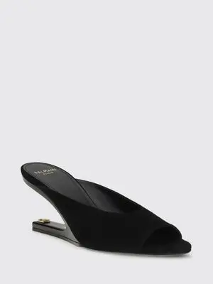 Balmain Suede Wedge Mules - Black