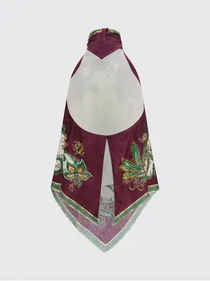 ALEMAIS Silk-blend Ethnic Print Scarf Neck Top