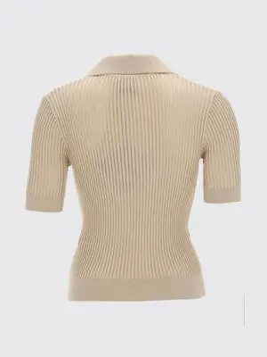 PATOU Ribbed Cotton Knit Polo Shirt - Beige